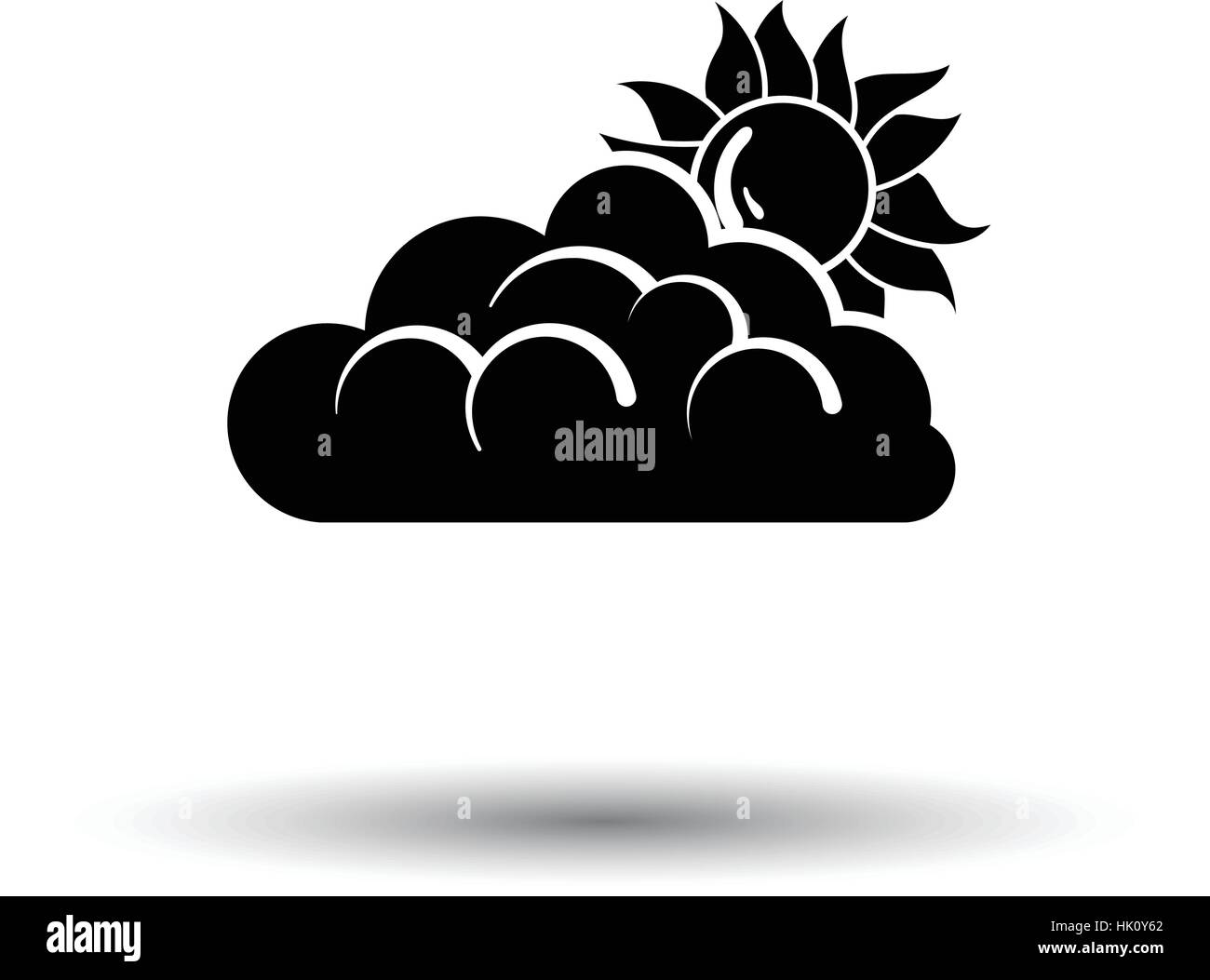 Sun behind clouds icon. White background with shadow design. Vector ...