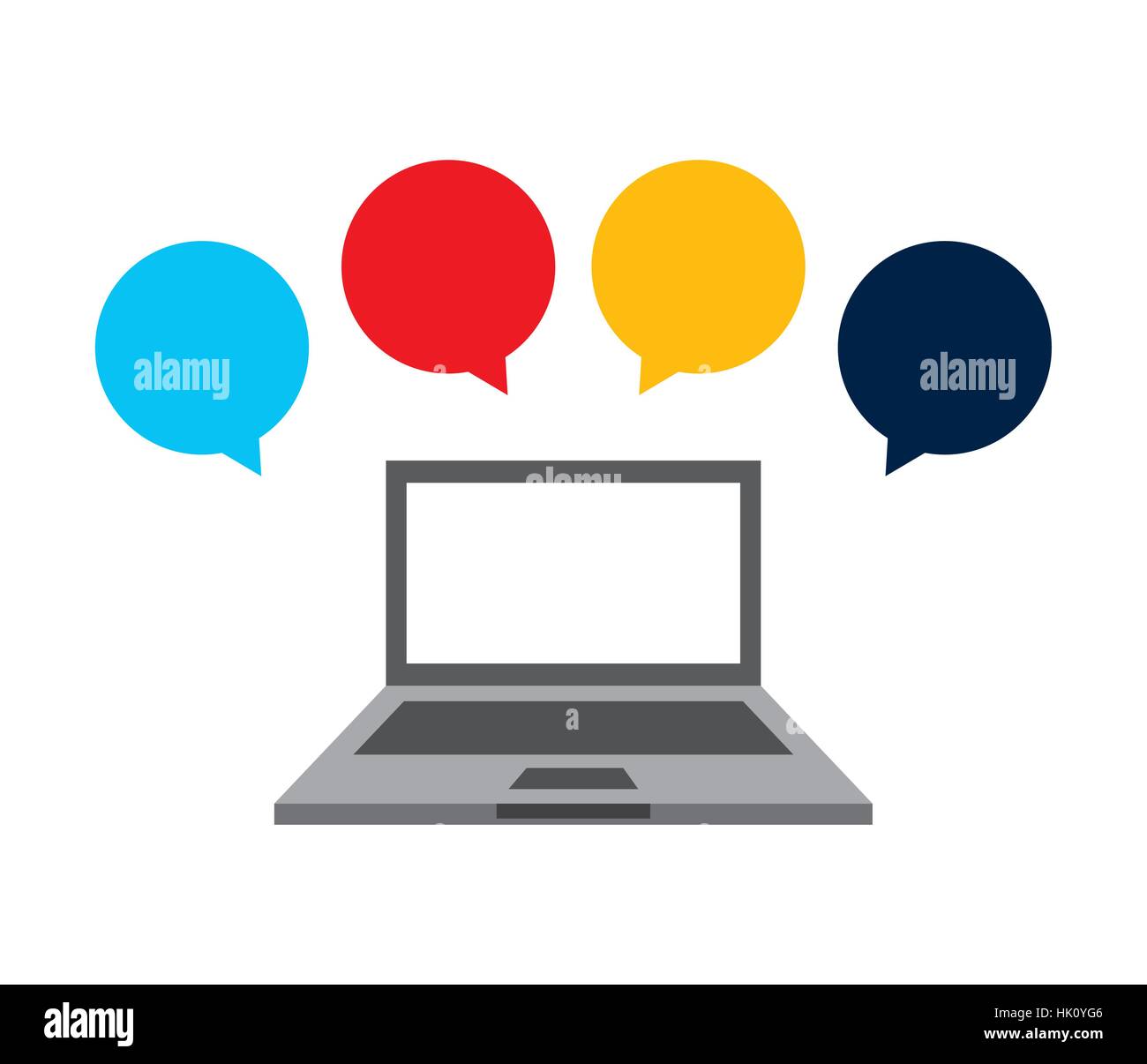 laptop computer icon with colorful speech bubbles over white background ...