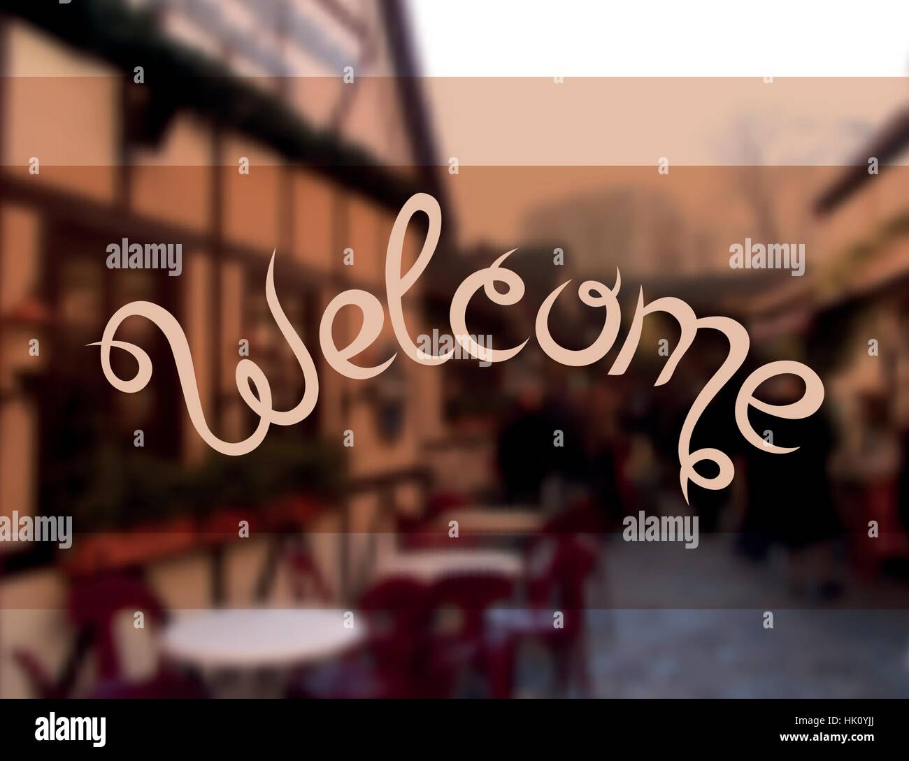 welcome hand lettering design inscription on blur landscape background ...