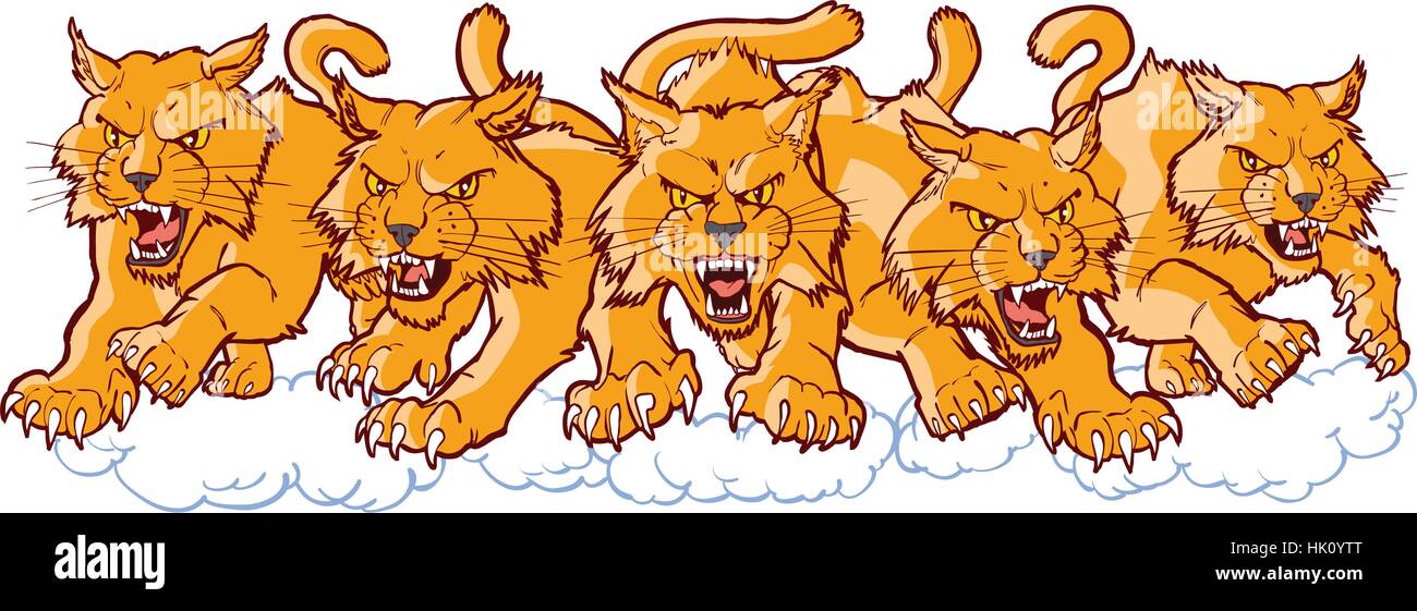 Vector cartoon clip art illustration of a group of tough mean wildcat ...