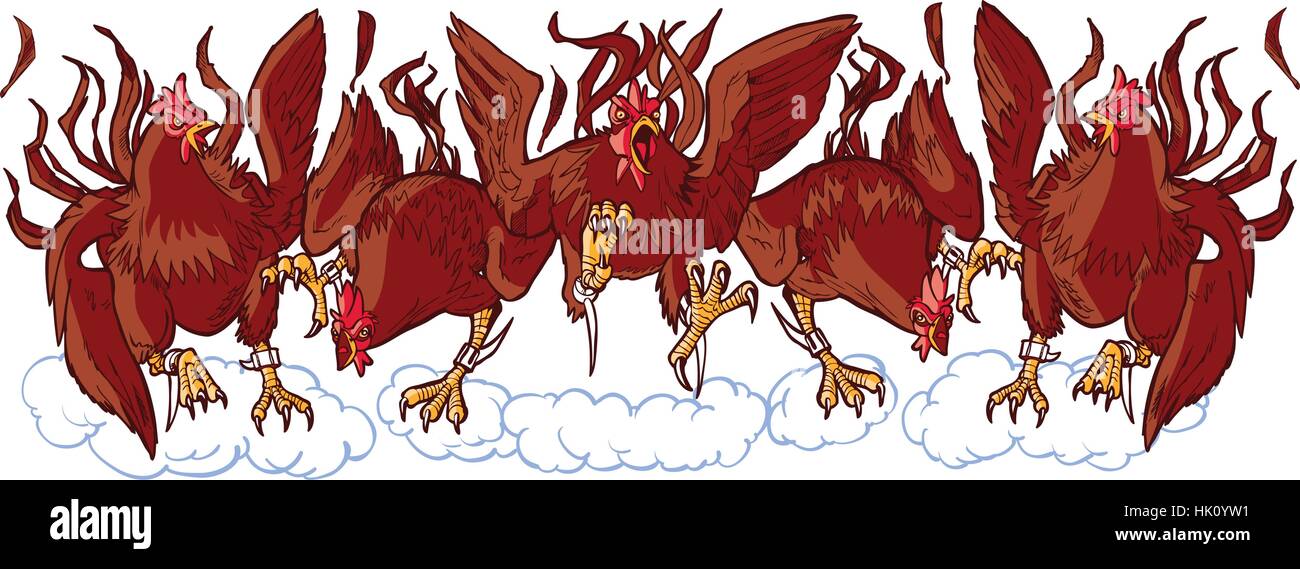 Vector cartoon clip art illustration of a group of tough mean rooster ...