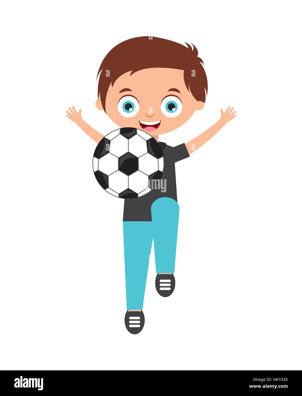 cute happy boy playing with soccer ball over white background. colorful ...