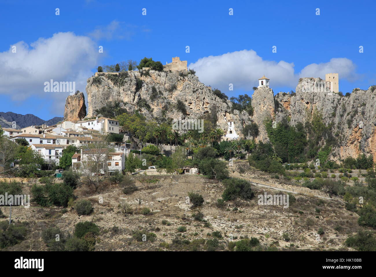 Hilltop castle and village, El Castell de Guadalest, Alicante province ...