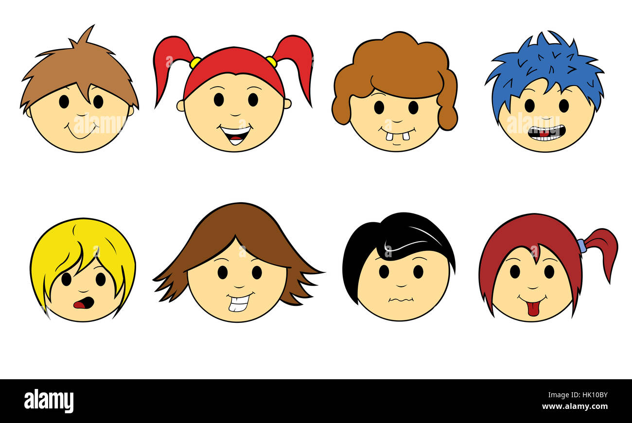 set of different kid faces isolated Stock Photo - Alamy