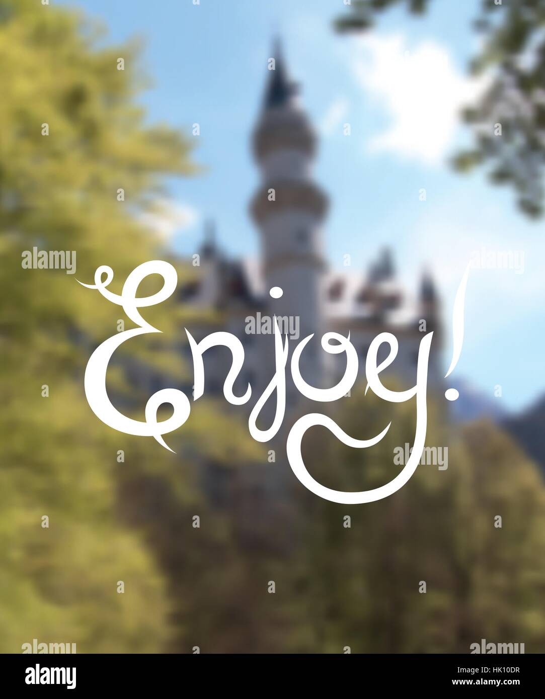 Enjoy hand lettering design inscription on blur landscape background ...