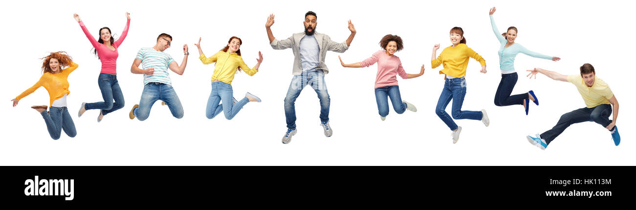 international group of happy people jumping Stock Photo - Alamy