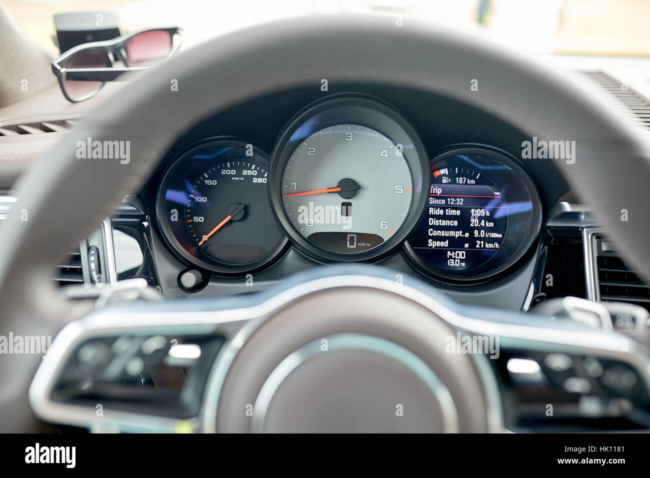 close up of car dashboard and steering wheel Stock Photo - Alamy