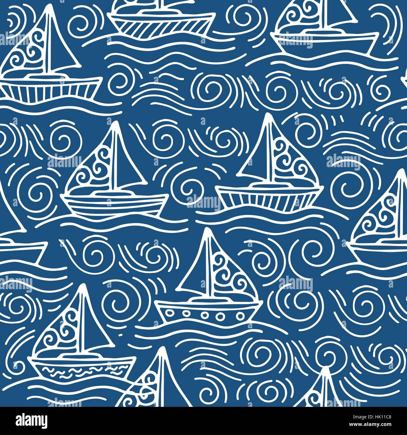Inspiring seamless pattern with ships and the sea waves Stock Vector ...