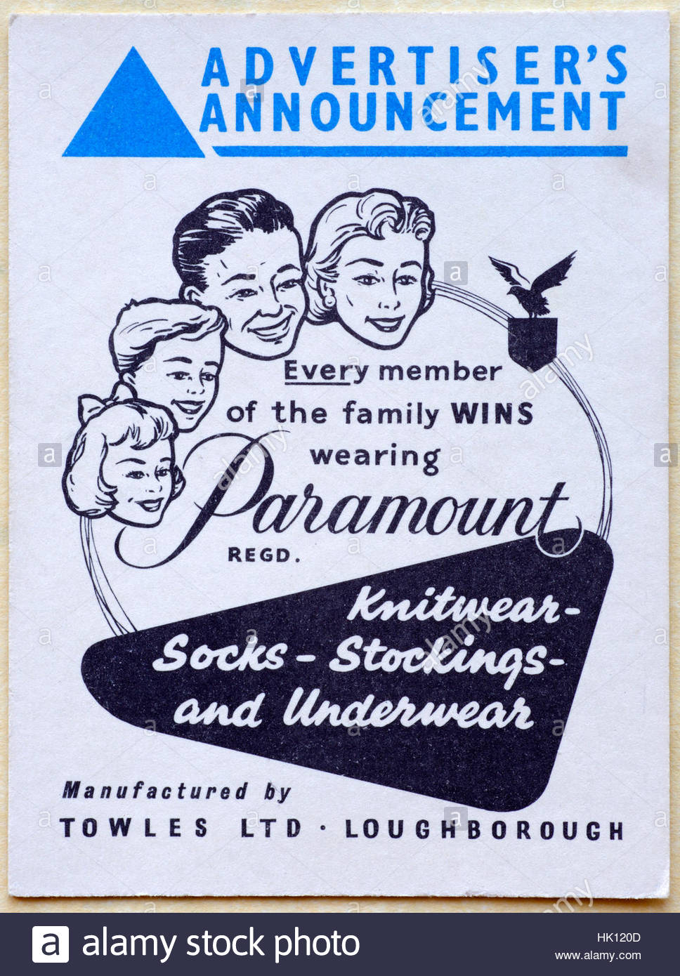 Paramount Clothing, original vintage advertising circa late 1950s Stock ...