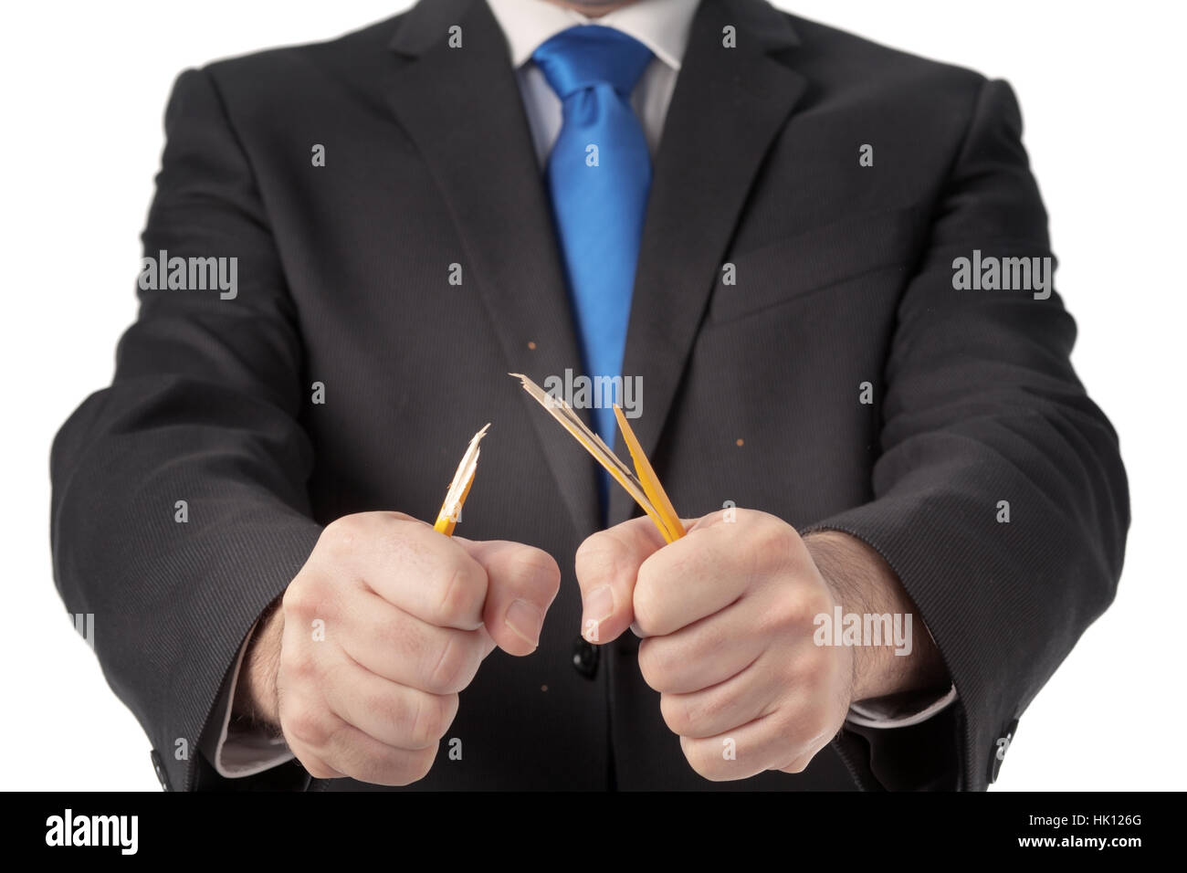 close up of businessman breaking a pencil Stock Photo - Alamy