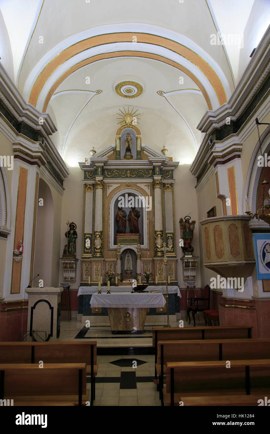 Historic church interior village of Benimaurell, Vall de Laguar, Marina ...