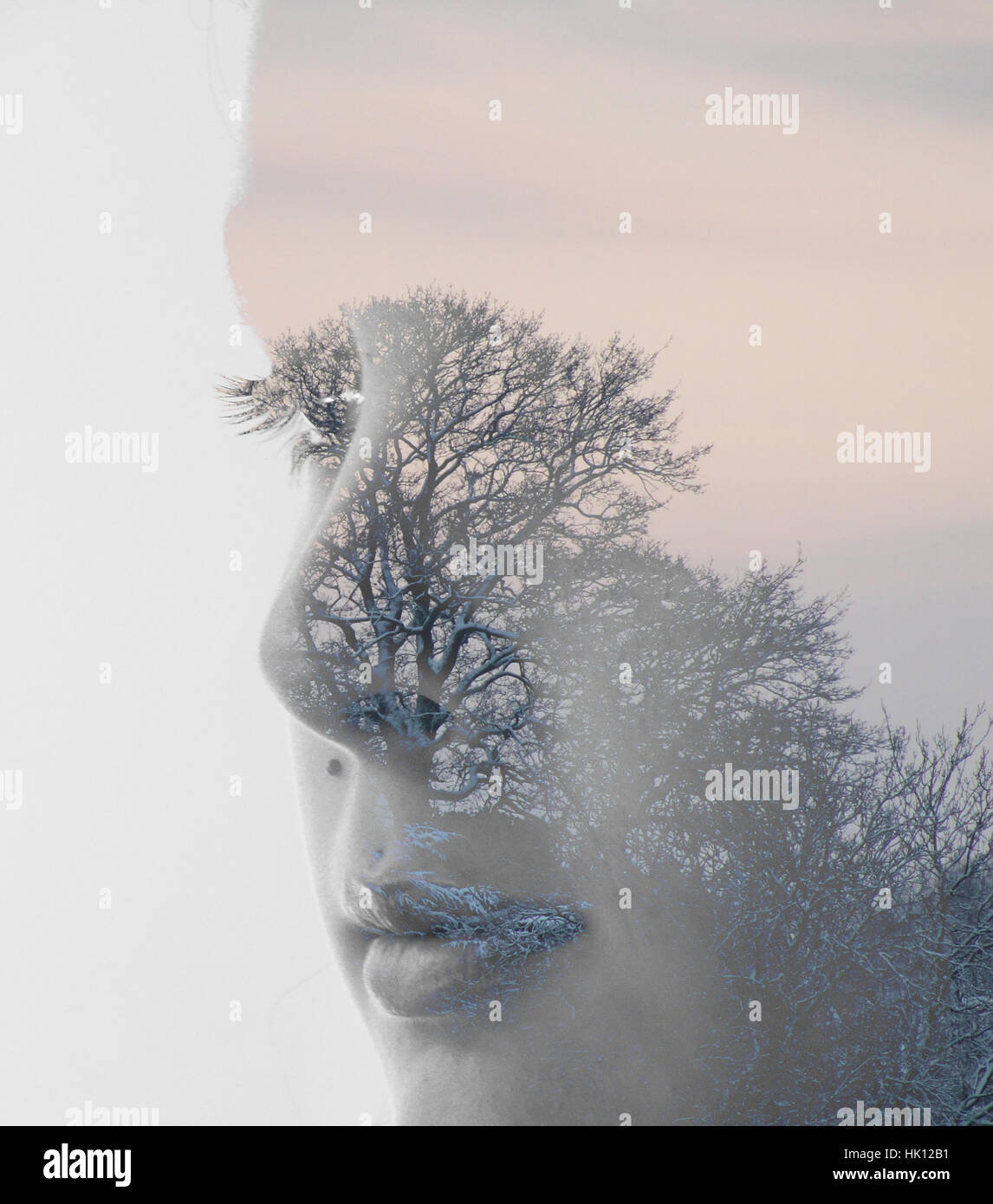 Girl and tree Photoshop manipulation Stock Photo - Alamy