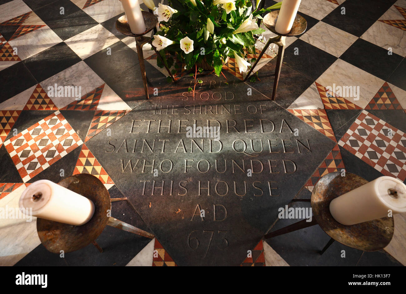 The stone which makes the site of the shrine of Saint Etheldreda in Ely ...