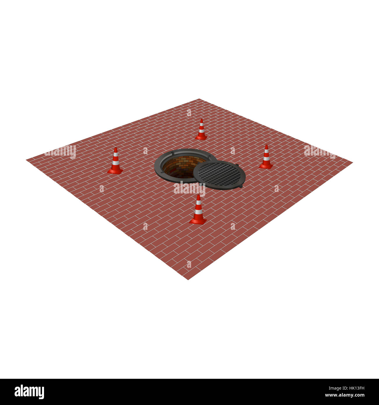 open hatch with four cones. Photo illustration Stock Photo - Alamy