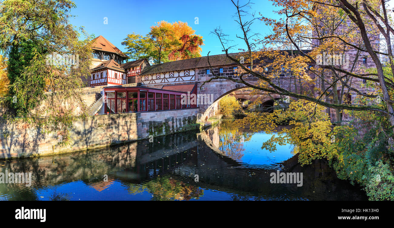The riverside of Pegnitz river in Nuremberg town, Germany Stock Photo ...
