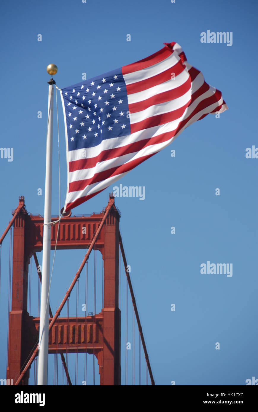 golden gate bridge and american flag Stock Photo - Alamy