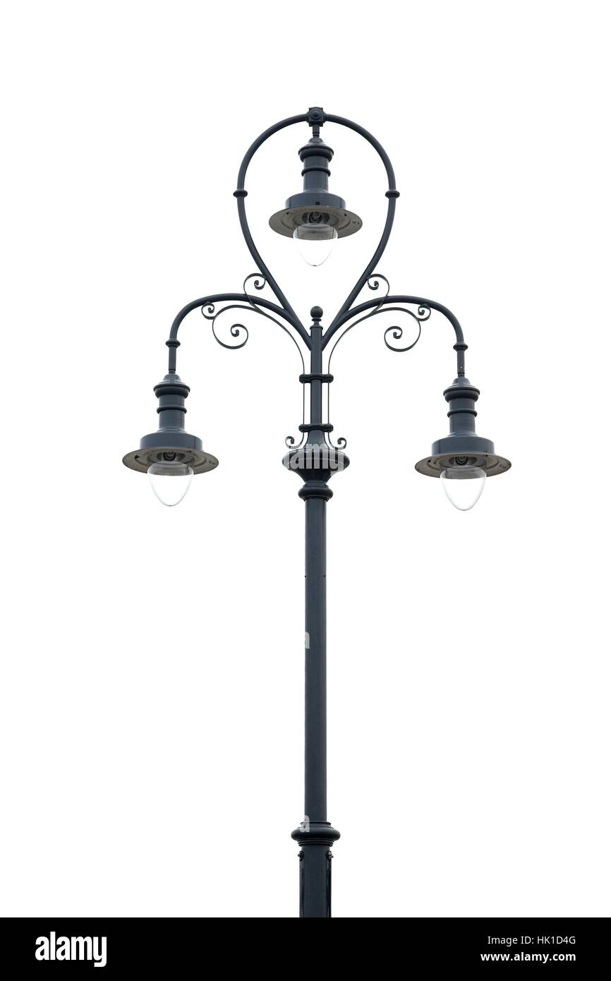 Old-fashioned street lamp isolated on white Stock Photo - Alamy
