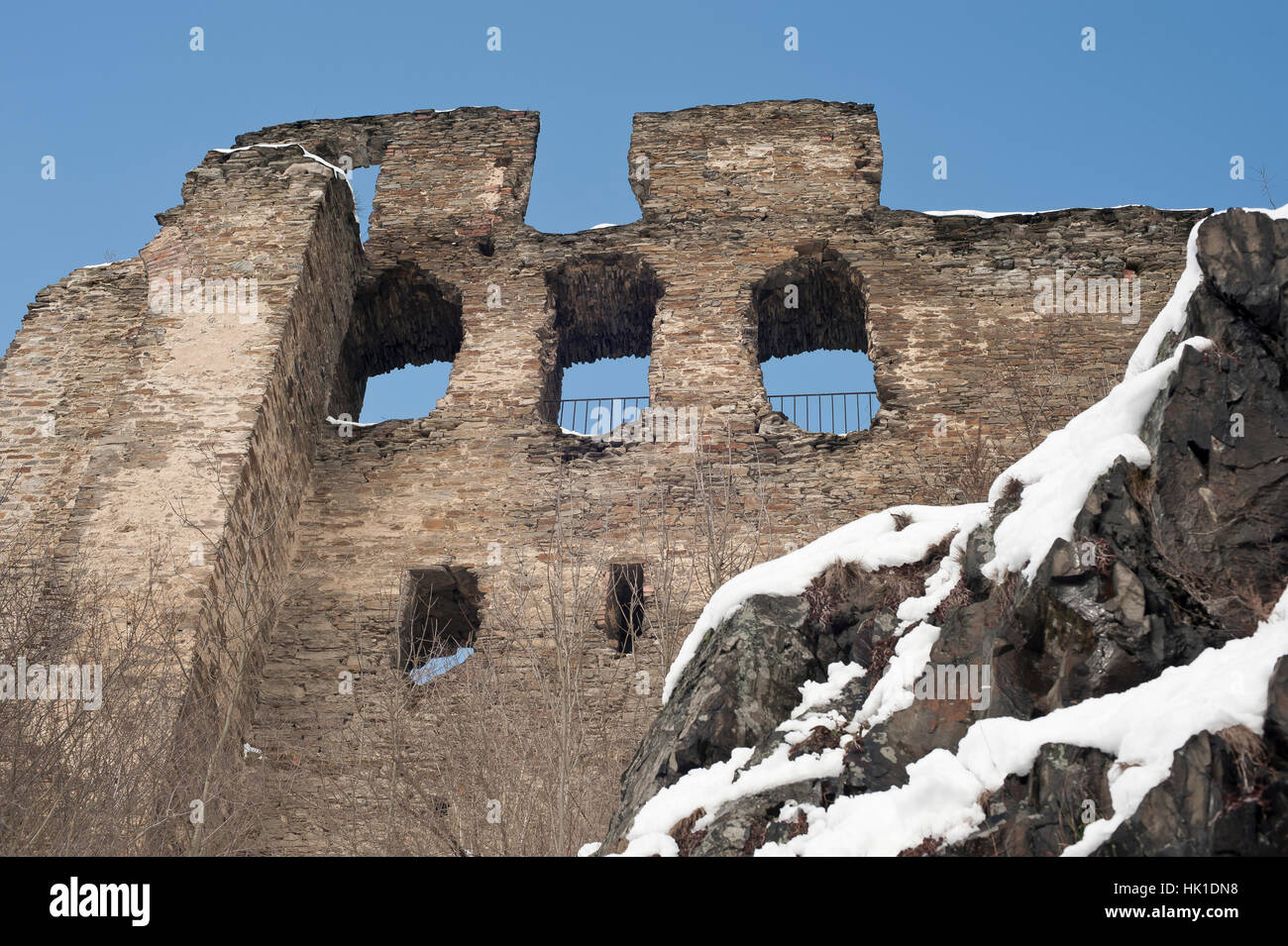 winter, rock, wall, ruin, snow, stones, chateau, castle, winter, rock ...