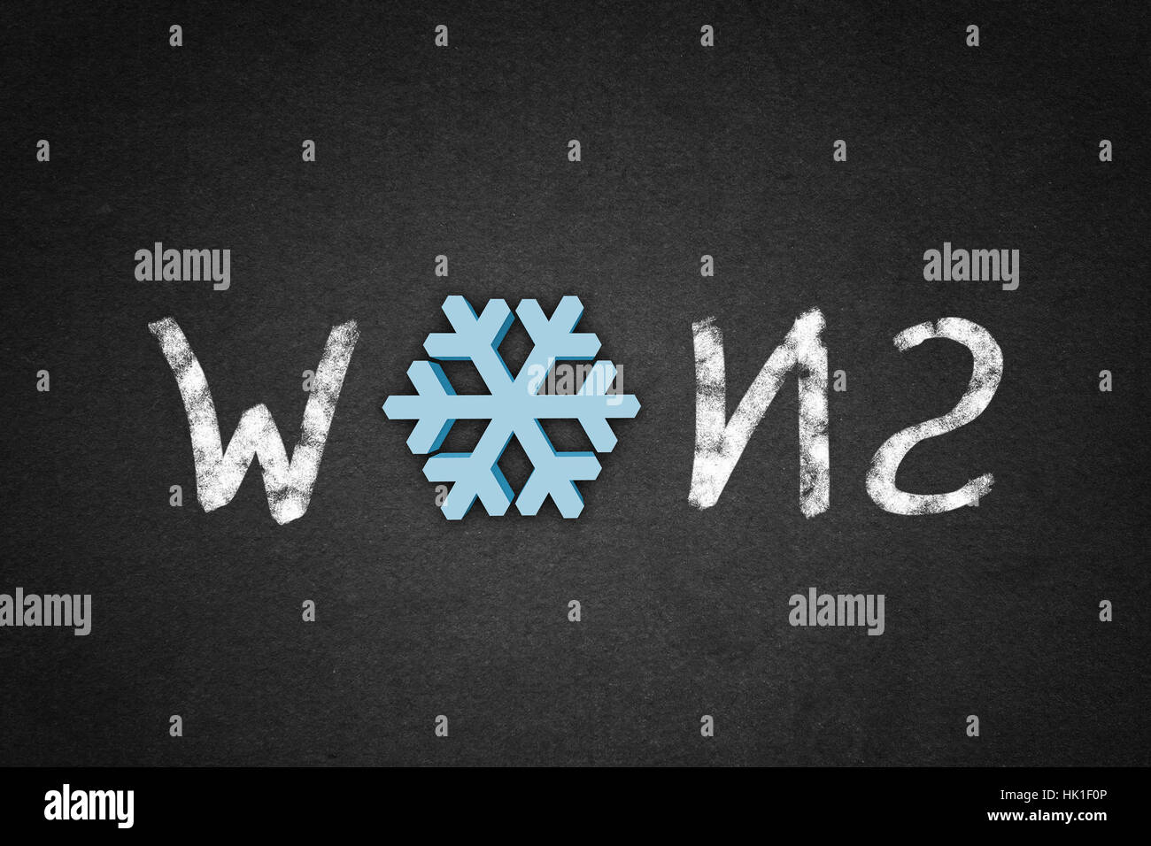 Word snow on concrete background with snowflake instead of letter hi ...
