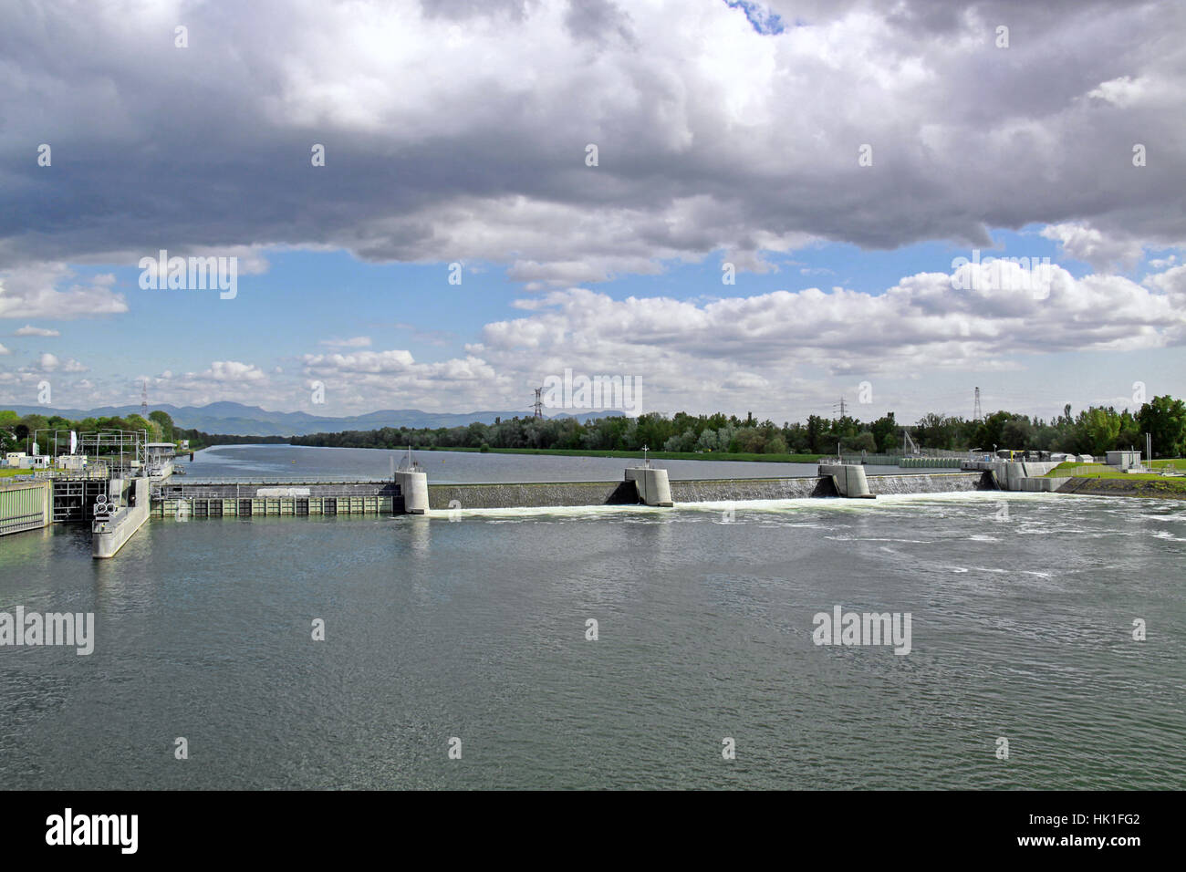 rhine, barrage, weir, rhine, power station, navigation, water level ...