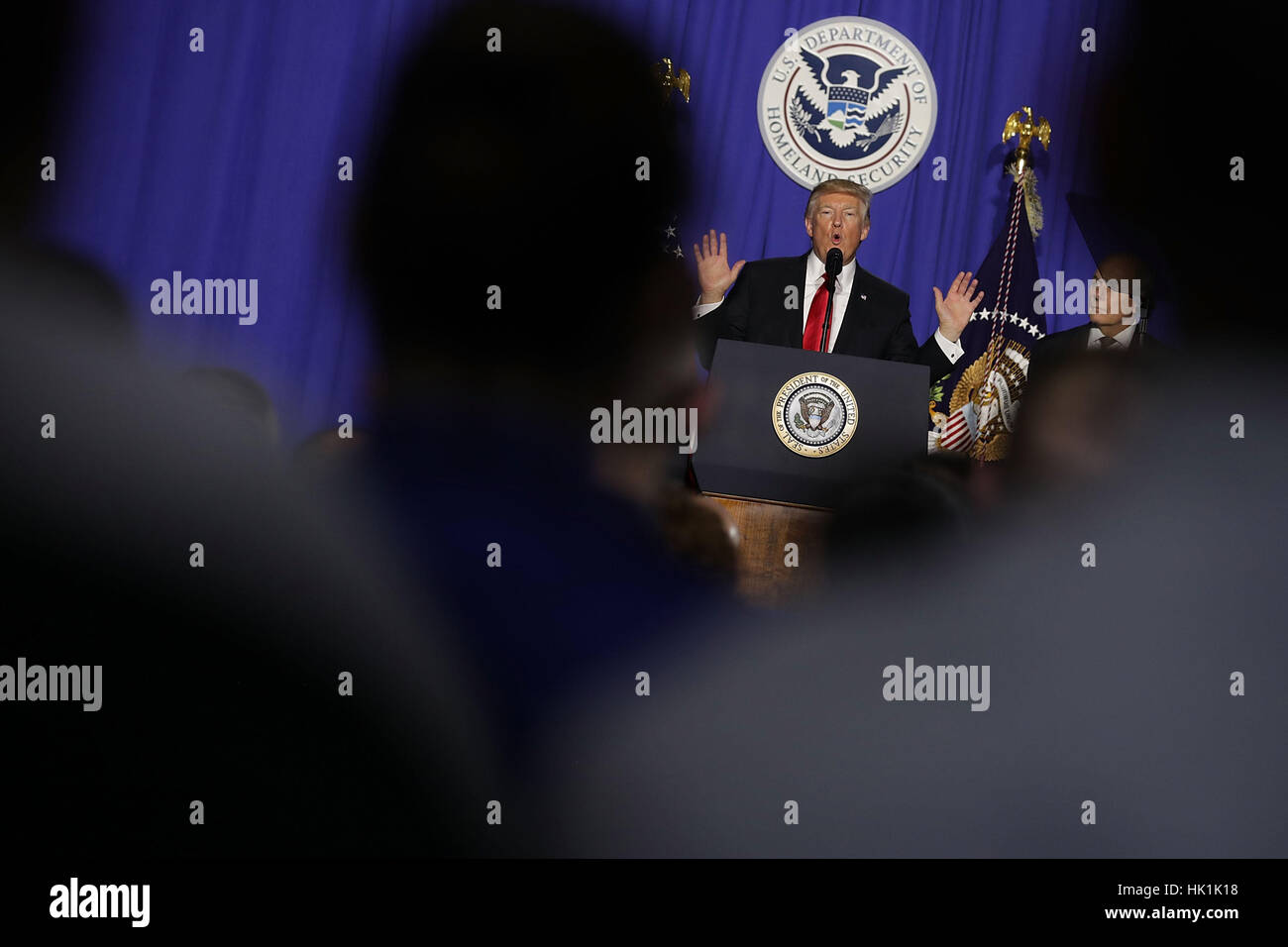 United States President Donald Trump delivers remarks during a visit to ...