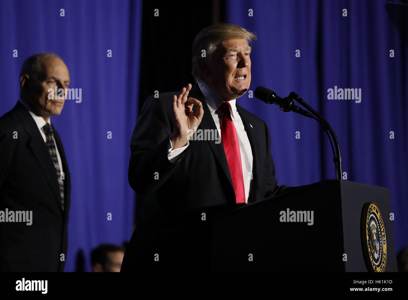 United States President Donald Trump delivers remarks during a visit to ...