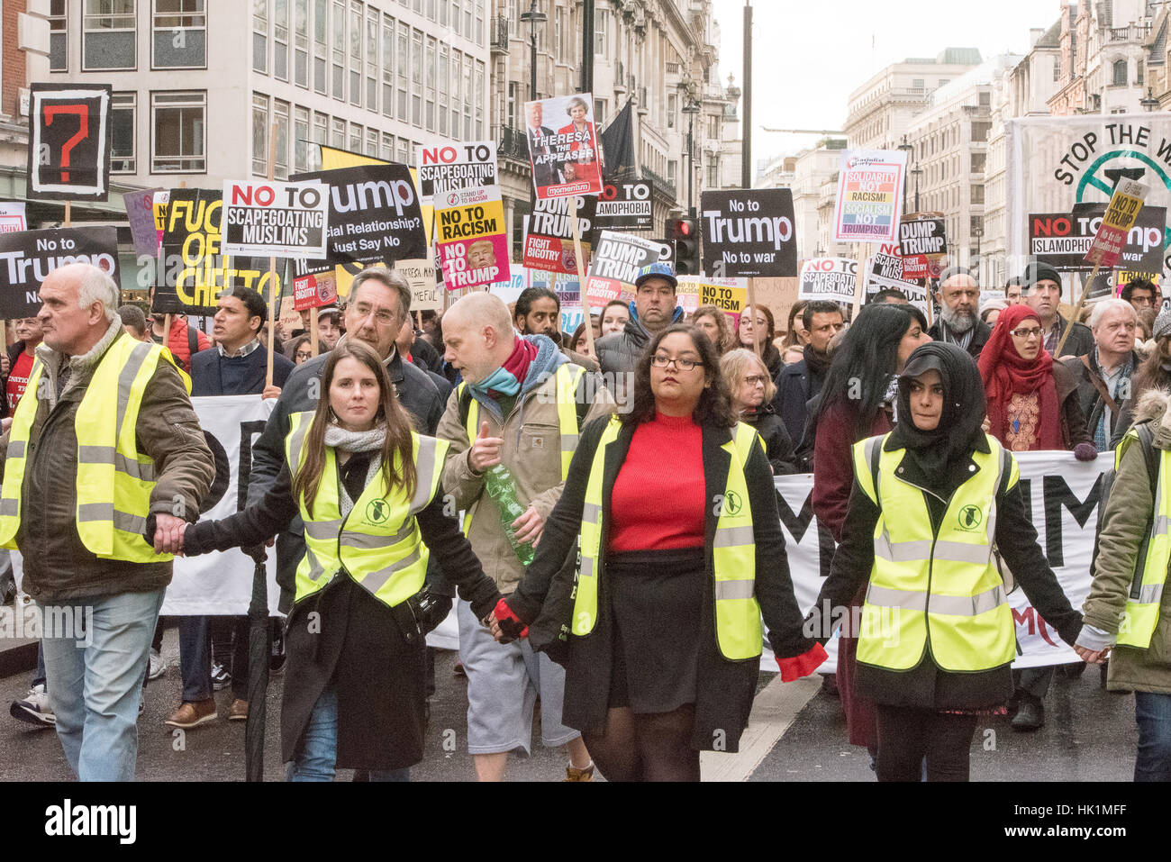 London, UK. 4th February, 2017. Head of the march, at the anti-Trump ...