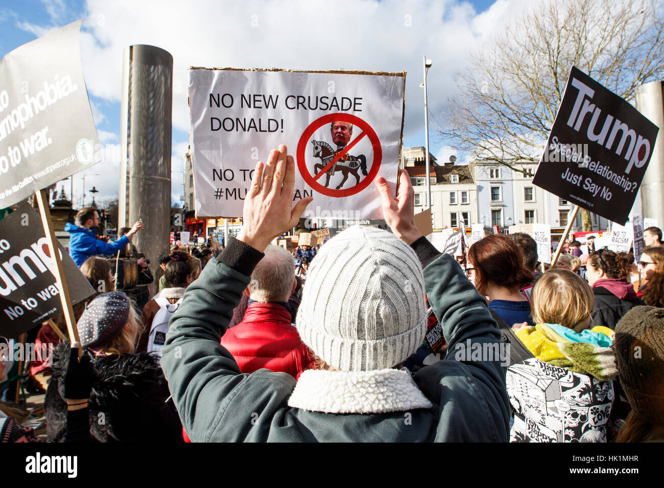 Bristol, UK, 4th February, 2017. Protesters carrying anti trump ...