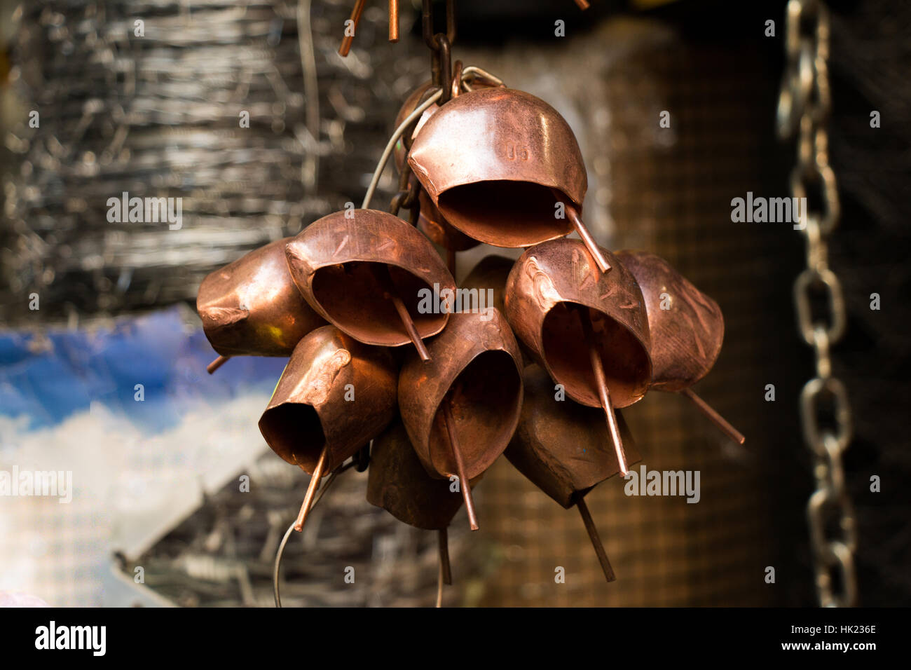antique old style retro metal bell used for animals such as cow, sheep ...