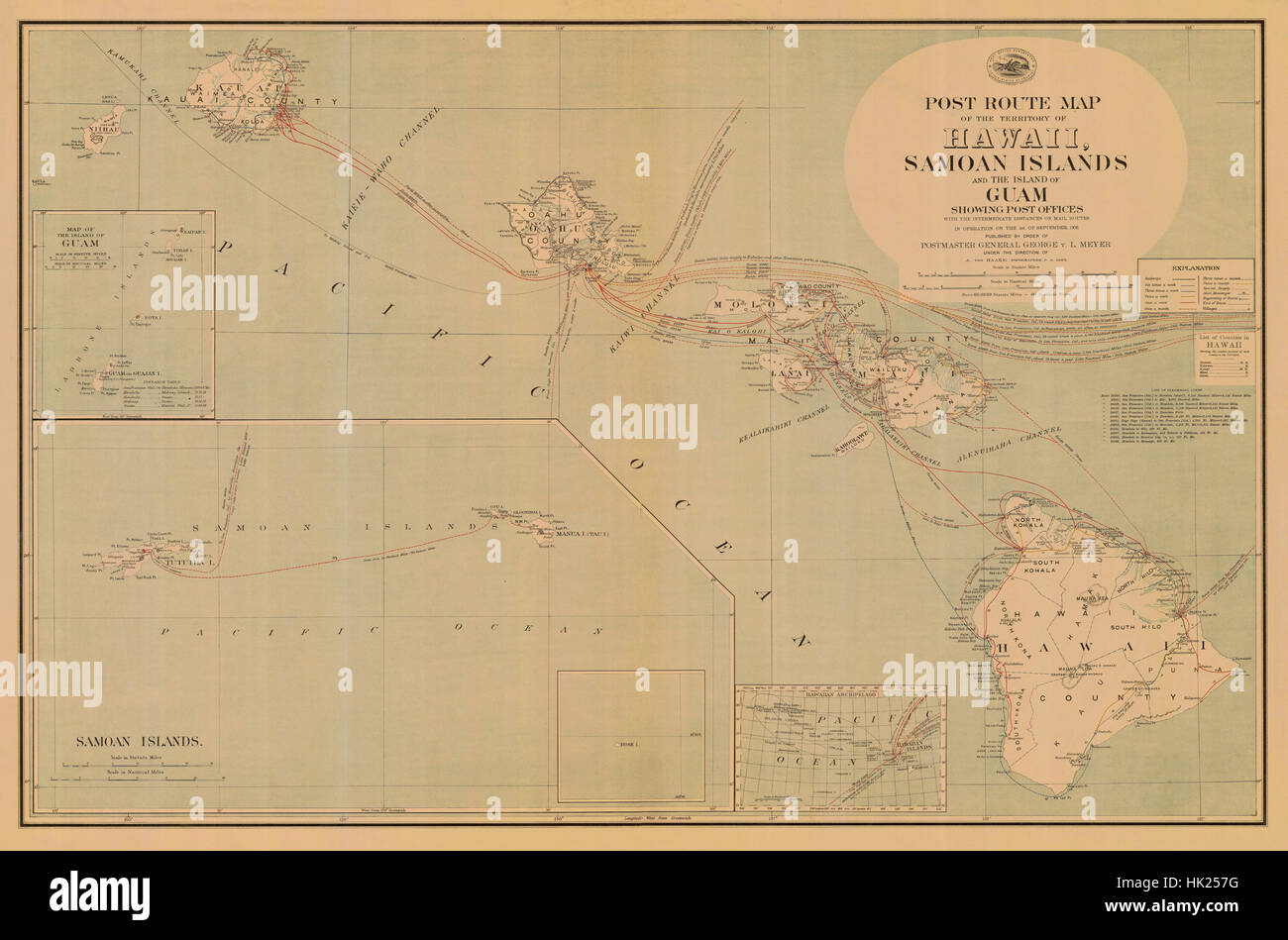 Hawaii Postal Route Map 1908 Stock Photo - Alamy
