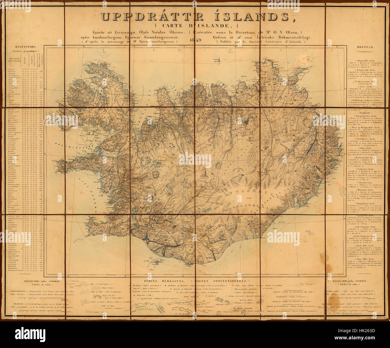 Map Of Iceland 1849 Stock Photo - Alamy