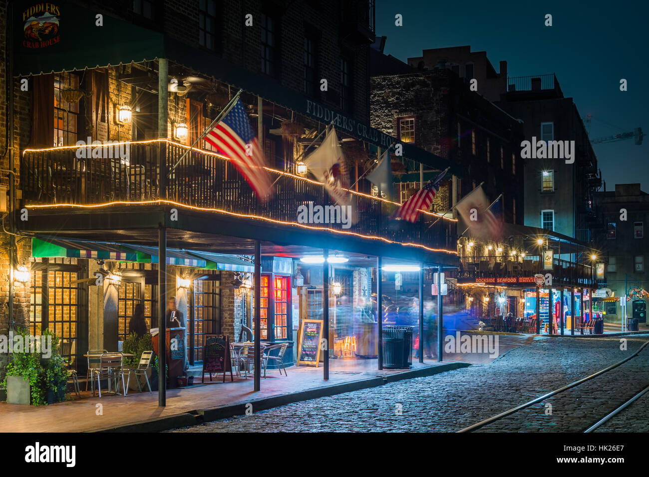 River Street at night, in Savannah, Georgia Stock Photo - Alamy