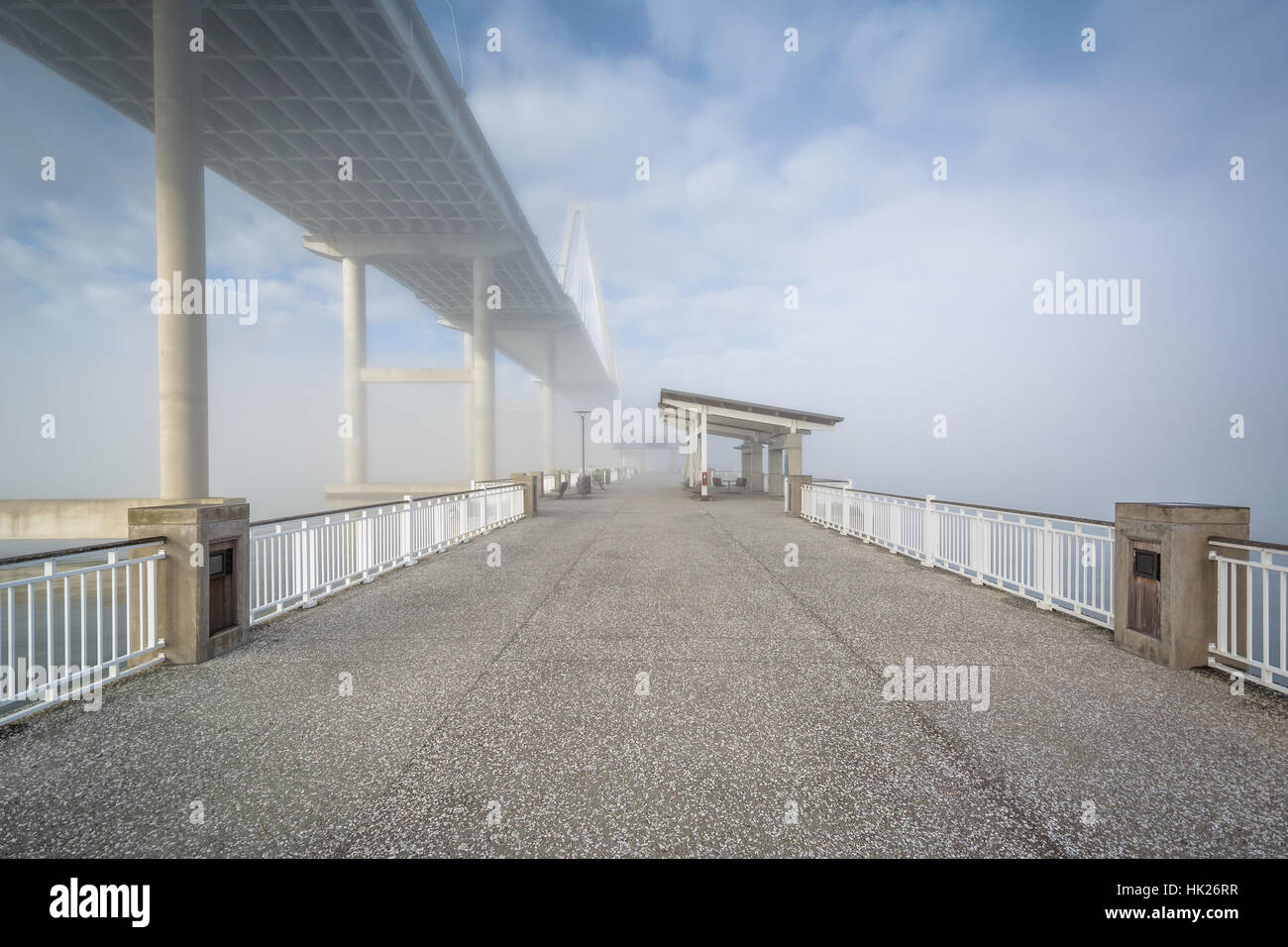 The Mount Pleasant Pier and Arthur Ravenel Bridge, in Charleston, South ...