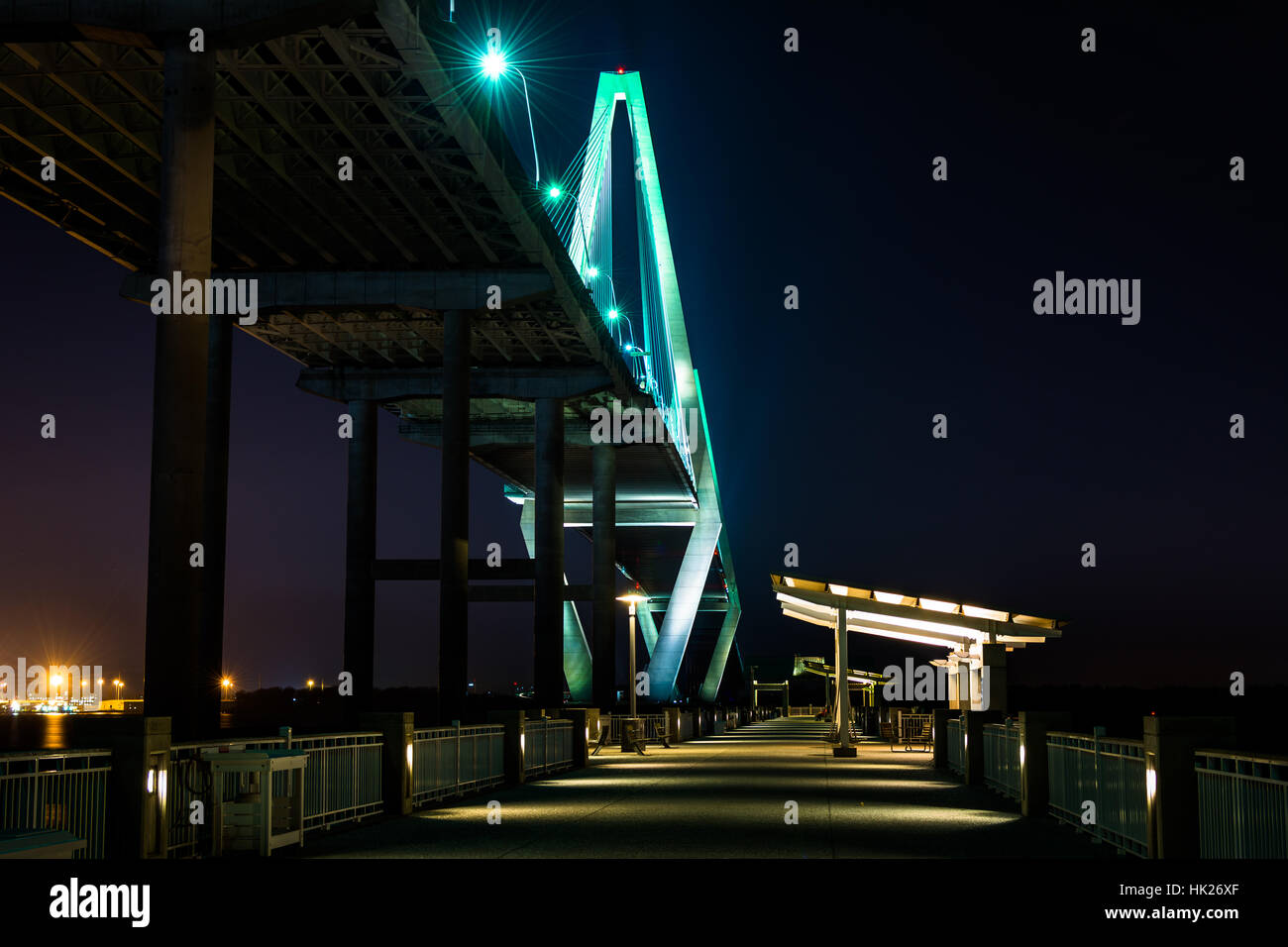 The Mount Pleasant Pier and Arthur Ravenel Bridge at night, in ...