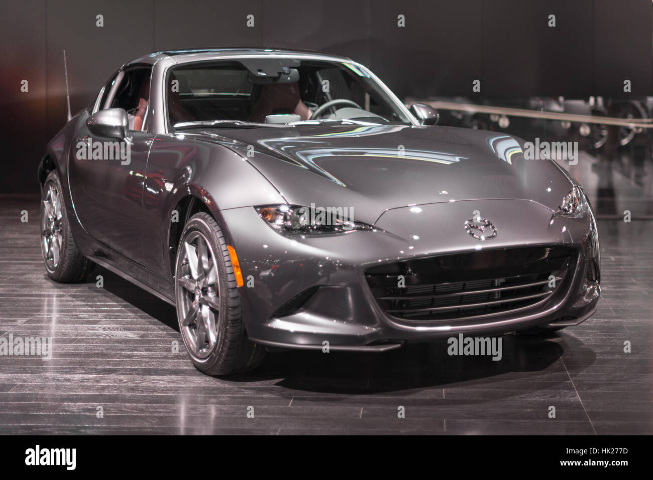 DETROIT, MI/USA - JANUARY 9, 2017: A 2017 Mazda Miata MX-5 car at the ...