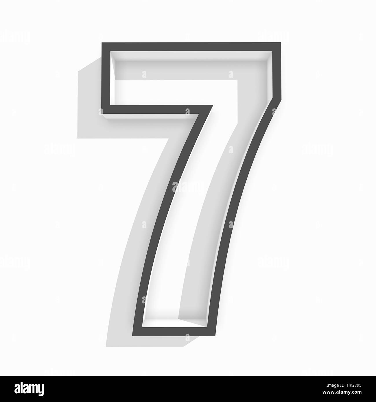 white isolated number 7 seven in white background with shadow Stock ...