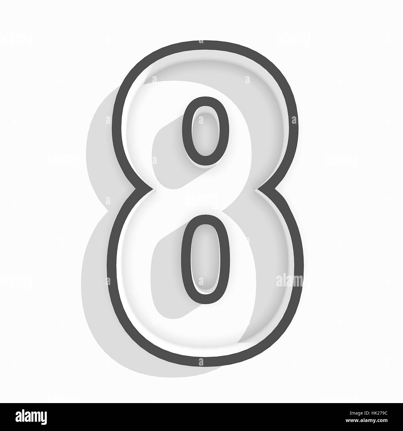white isolated number 8 eight in white background with shadow Stock ...