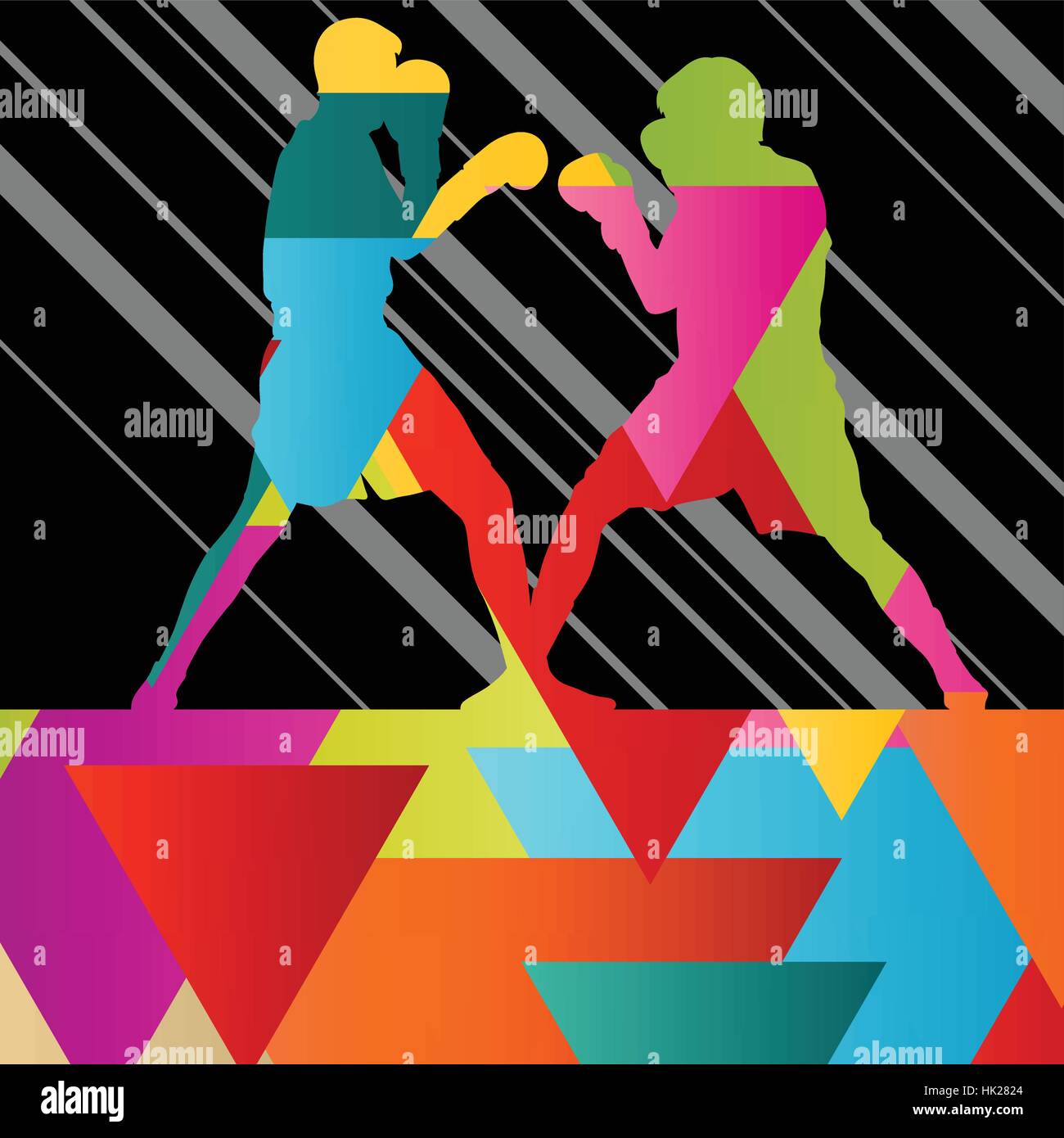 Boxing active young men box sport silhouettes vector abstract ...