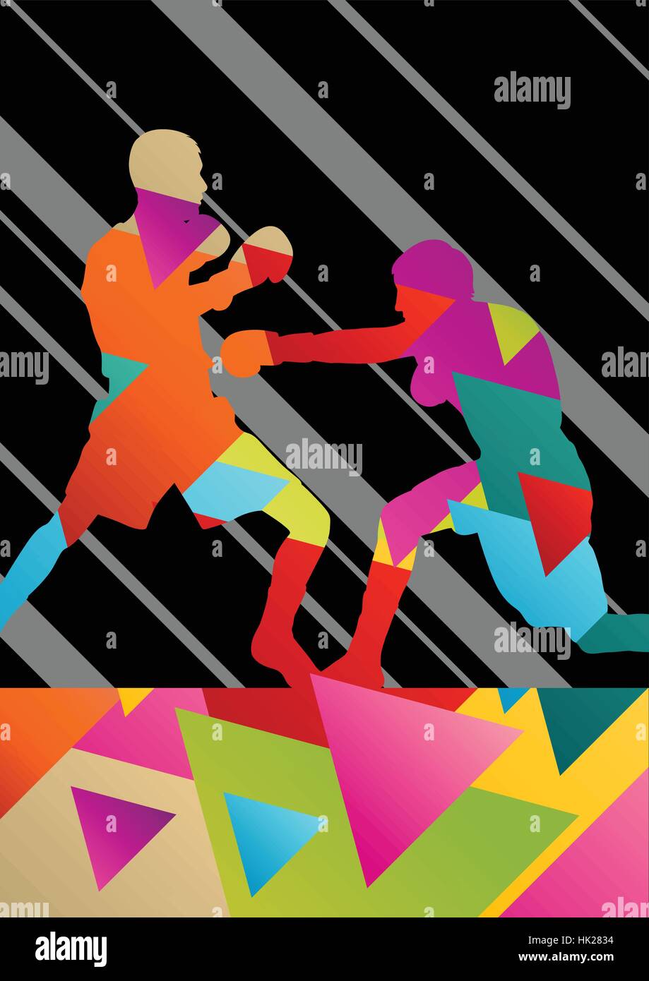 Boxing active young men box sport silhouettes vector abstract ...