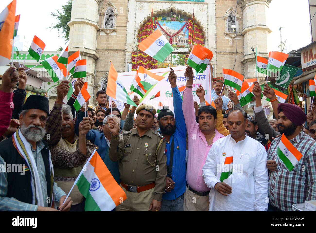 India. 25th Jan, 2017. People waving an Indian flags during the ...