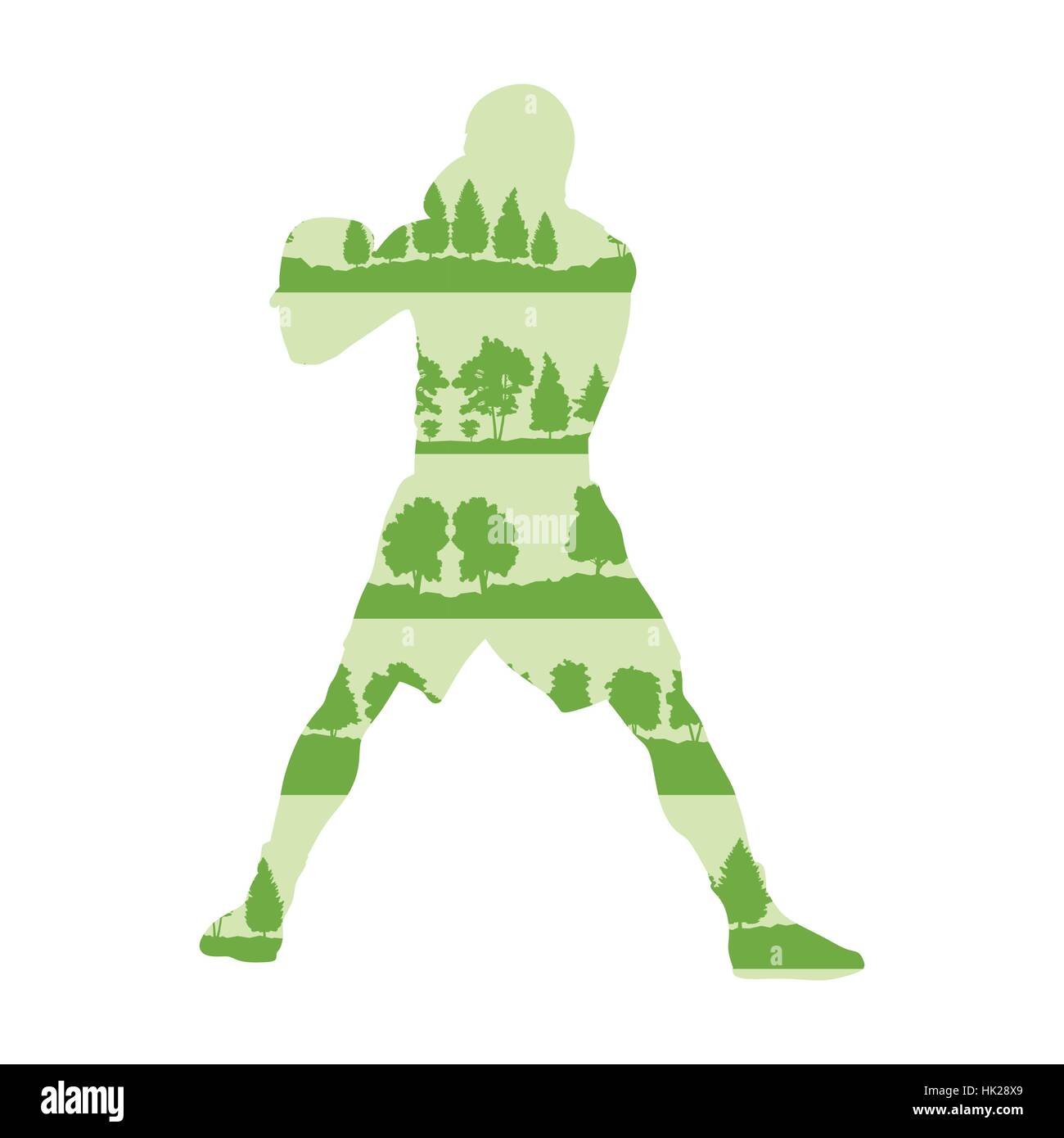 Boxing man vector background concept made of forest trees fragments ...