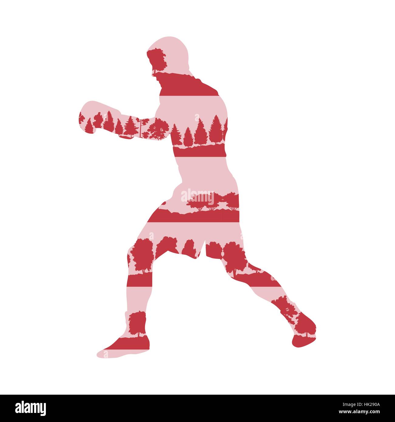Boxing man vector background concept made of forest trees fragments ...