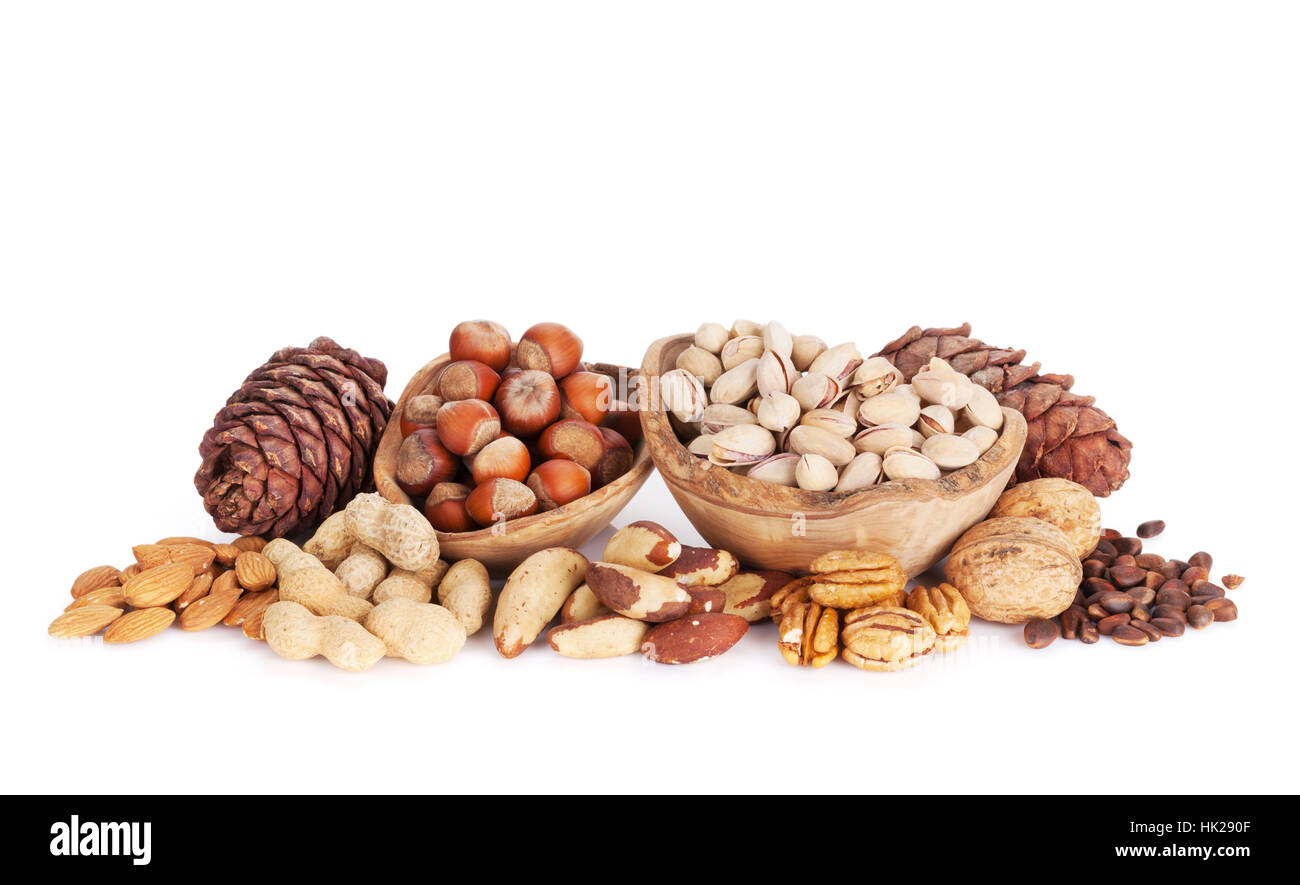 Various nuts. Isolated on white background Stock Photo - Alamy