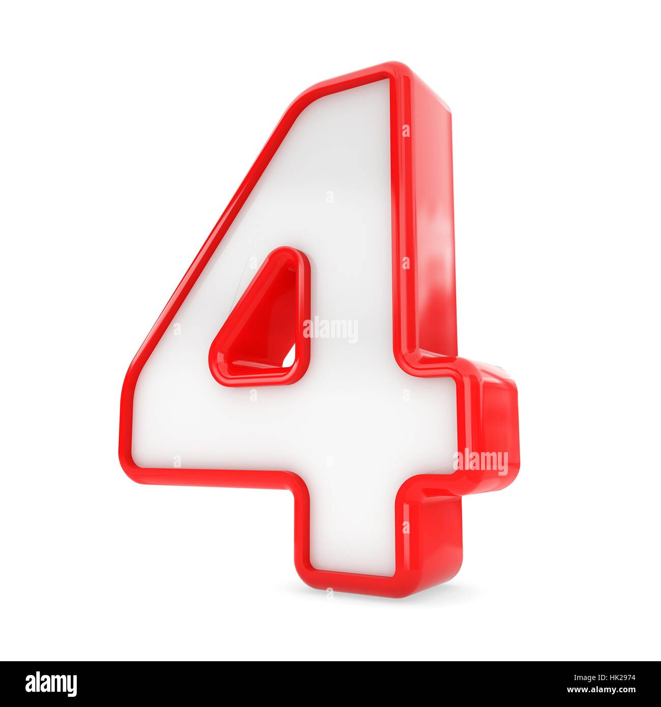 3d red and white plastic number 4 four isolated white background Stock ...