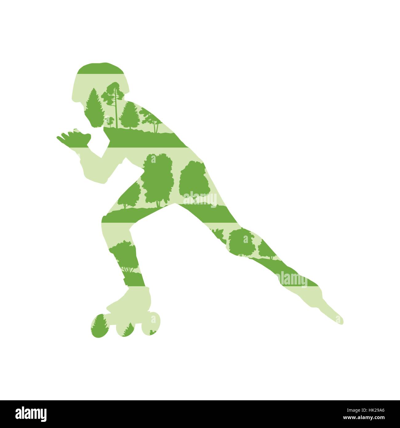 Inline skating vector background concept made of forest trees fragments ...