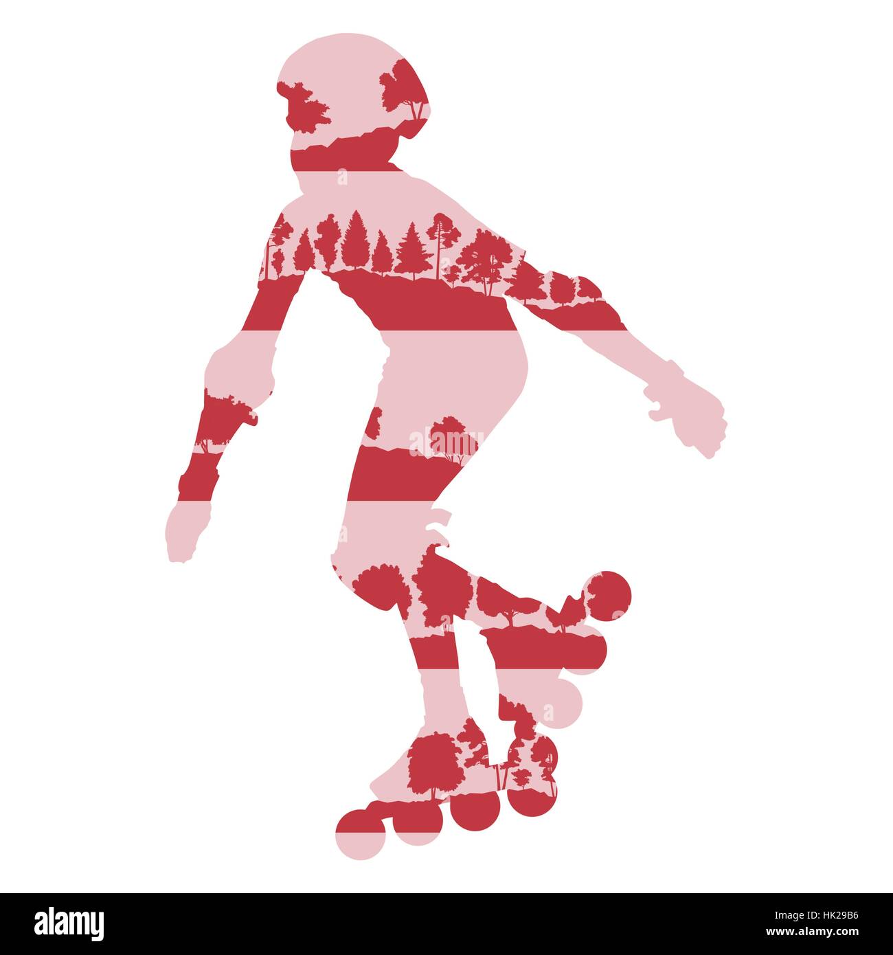 Inline skating vector background concept made of forest trees fragments ...