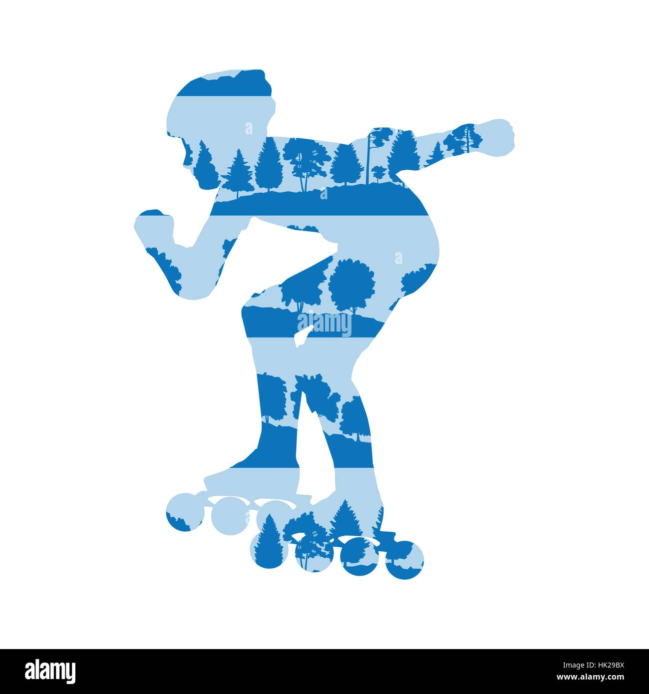 Inline skating vector background concept made of forest trees fragments ...