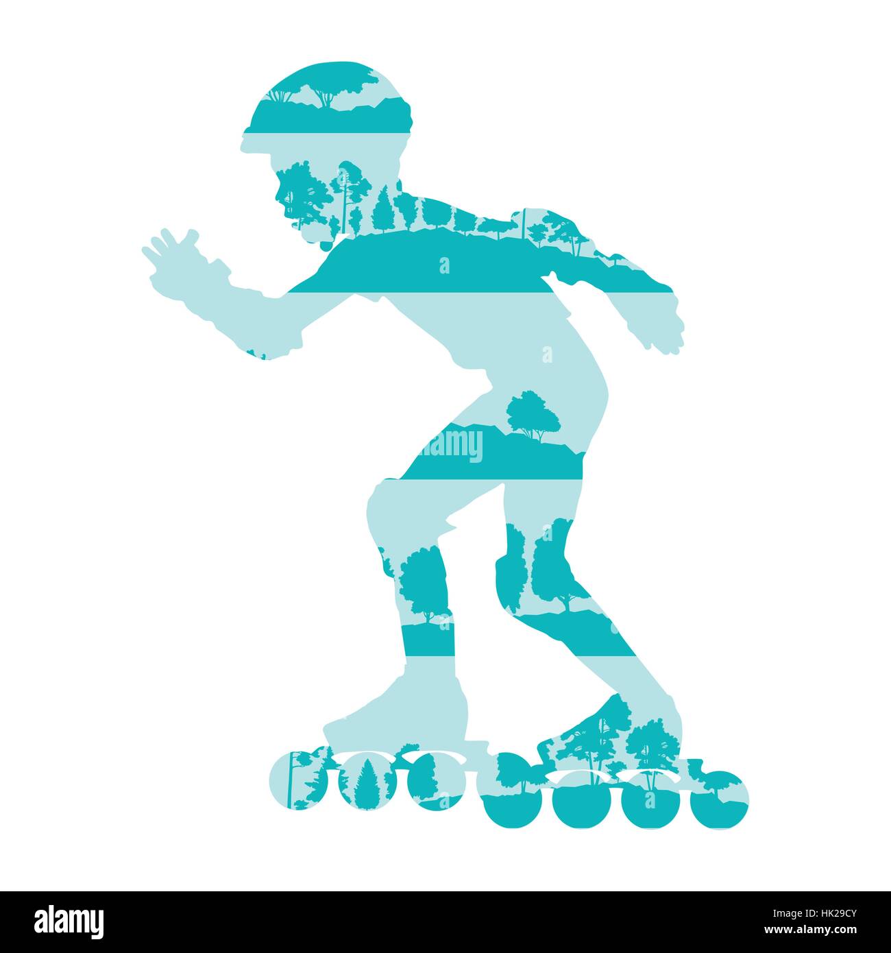Inline skating vector background concept made of forest trees fragments ...