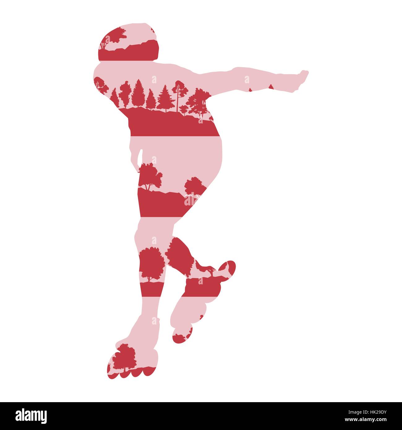 Inline skating vector background concept made of forest trees fragments ...