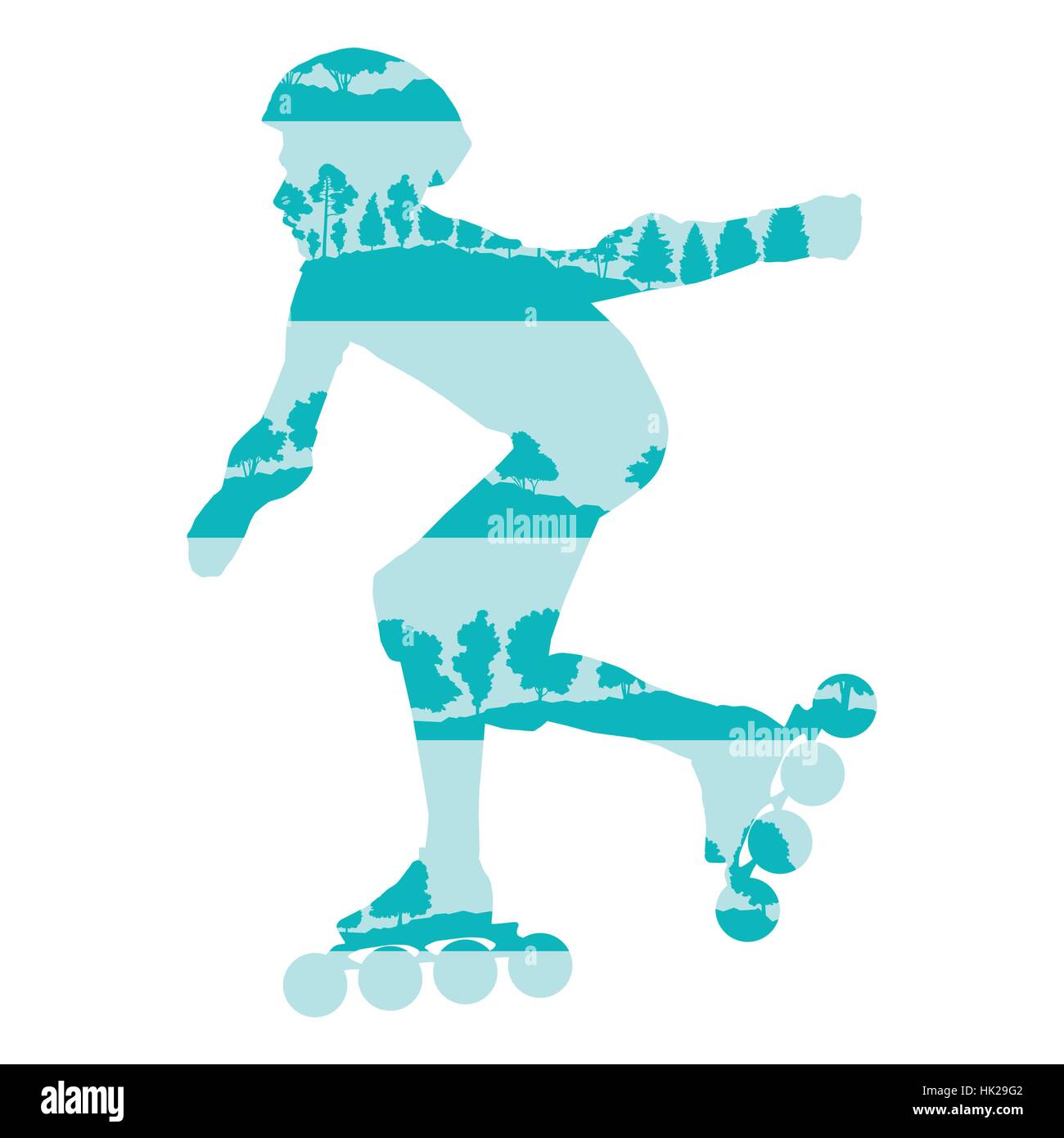 Inline skating vector background concept made of forest trees fragments ...